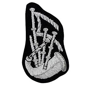 PIPE MAJOR BAGPIPE ARM BADGE HAND EMBROIDERED SILVER BULLION WIRE – AAR ...